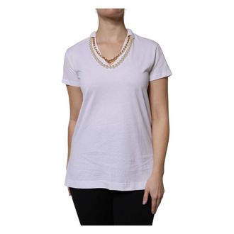Dolce & Gabbana Baumwoll-T-Shirt mit Halskette - - Tops - Damen - Wei&szlig; - M