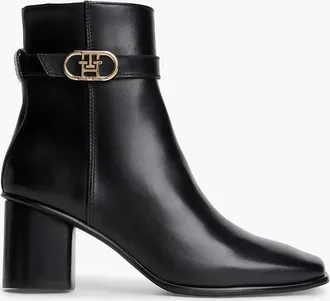 Tommy Hilfiger bottines &agrave; talon carr&eacute; en cuir noir avec bride &agrave; boucle