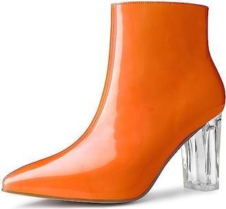 Allegra K Femme Bottines Transparentes Talons Épais Orange 37