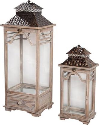 Gilde 2er Set Laternen Osaka aus Holz - grau - H&ouml;he 79cm x Breite 30,5cm - Kerzenlaterne