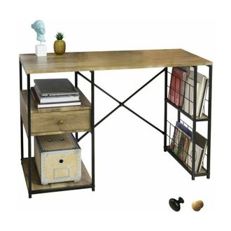 SoBuy Sobuy - Bureau droit 118x48x75cm en MDF et m&eacute;tal - Tiroir et 4 &eacute;tag&egrave;res - R&eacute;sistant aux rayures - FWT61N