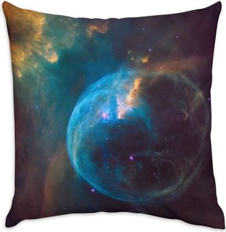 Fabulous Kissen aus Samt, wei&szlig;, Planete Weltall, Galaxie, Nebel, 40 x 40 cm, samtige Haptik, Bezug und Kissen enthalten
