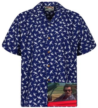 Paradise Found Tom Selleck Original Hawaiihemd, Kurzarm, Dragonfly, Blau, L