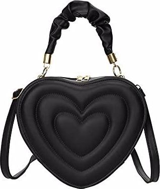 Generic Sac &agrave; main en forme de coeur pour femme, sac &agrave; main en cuir avec poign&eacute;e sur le dessus, sac &agrave; bandouli&egrave;re mignon avec fermeture &eacute;clair, Noir, Small
