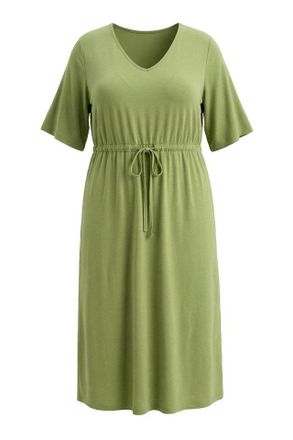 Ulla Popken Midikleid Maxikleid A-Linie V-Ausschnitt Halbarm