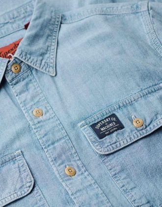 Superdry Chemise de travail &agrave; manches longues en coton - Bleu clair