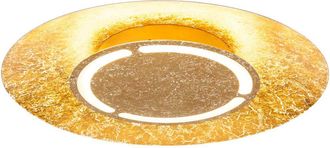 ETC Shop Deckenleuchte Deckenlampe Schlafzimmerleuchte Flurlampe Wohnzimmer, Metall weiß opal gold, 1x LED 24W 1400Lm 3000K, DxH 50x8,5 cm