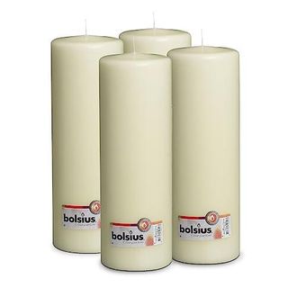 Bolsius Lot de 4 bougies piliers lisses - Ivoire - 30 x 7 cm - Bougies d&eacute;coratives - Longueur de combustion : 175 heures - Non parfum&eacute;es