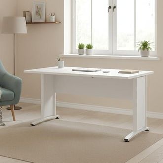 Dmora Schreibtisch Marcerre, Mehrzweckschreibtisch, B&uuml;rotisch f&uuml;r PC, Eckschreibtisch, 150x80 h75 cm, Wei&szlig;