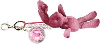 Generic Porte-cl&eacute;s Mignon Lapin Pelucheux, Simulation de Fleur, Pendentif, D&eacute;cor pour Sac &agrave; Dos, Cadeau Merveilleux (Lapin &agrave; souhait rose rouge + fleur &eacute;terne