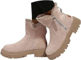 Minetom Chaussures Bottes dhiver en Cuir Femmes Courte Bottines De Neige avec Doublure Chaud Fourrure Fermeture A Beige 43 EU