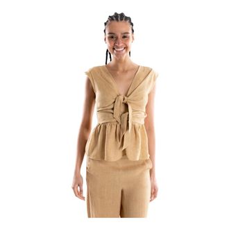 Marella Femme, Blouses et Chemises, Beige, Taille: 40 FR Top sans manches en lin