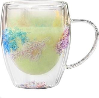 Generic Magnifique tasse &agrave; caf&eacute; en verre &agrave; double paroi | Impression Vista 350 ml Tasse transparente &agrave; double couche de fleurs s&eacute;ch&eacute;es, tasse &agrave; th&eacute; en verre a