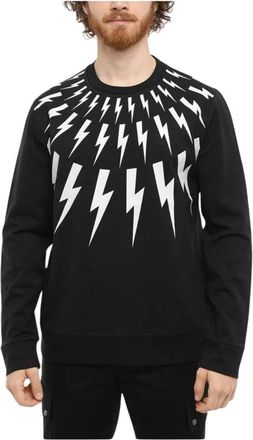 Neil Barrett Homme, Sweatshirts et sweats &agrave; capuche, Noir, Taille: 2XL Fair-Isle Thunderbolt Crew-Neck SweaT-shirt