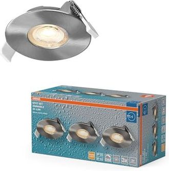 Osram Spot Set LED Einbaustrahler DIM IP44 4,9W Satin-Nickel, 3er Set Badezimmer dimmbar schwenkbar, warmwei&szlig; 2700K