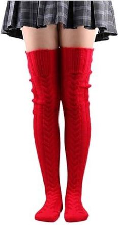 Generico Chaussettes hautes &agrave; la cuisse tricot&eacute;es, v&ecirc;tements de printemps l&eacute;gers pour les femmes, rouge, 105cm