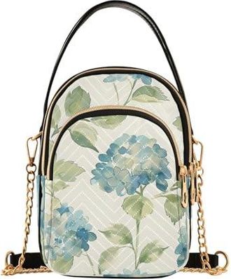 Mnsruu Sac à bandoulière pour femme - Bleu clair - Motif fleur dhortensia - Petit sac à bandoulière avec sangle réglable