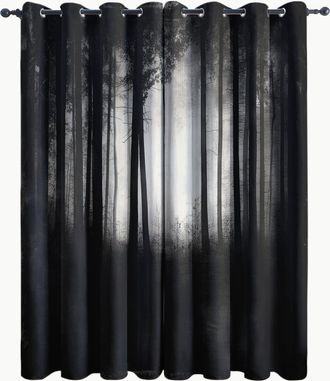 Generic vorhänge Blickdichte Geheimnisvoller Wald, Gothic Verdunkelungsvorhang Schwarz Weiß Lichtundurchlässige Vorhang mit Ösen für Schlafzimmer Geräuschredu