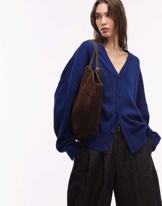 Arket Gilet en pur coton &agrave; col V - Bleu fonc&eacute;-Bleu marine