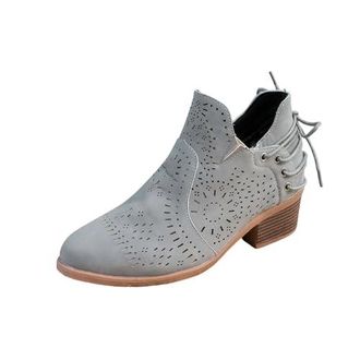 Generic Bottines &agrave; lacets confortables &agrave; bout pointu pour femme - Couleur unie - Talon &eacute;pais - Pour le travail et les loisirs, gris, 38.5 EU