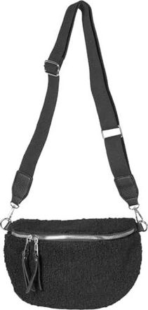 styleBREAKER Femme Teddy fourrure demi-lune Crossbody Sacs &agrave; bandouli&egrave;re Unicolore, bandouli&egrave;re r&eacute;glable 02012403, couleur:Noir