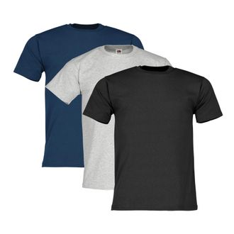 Fruit Of The Loom Heavy Cotton Tee Shirt 3er-Pack Herren, 1x Black + 1x Navy + 1x Heather Grey, XXL