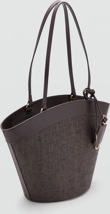 Mango Sac cabas fibre naturelle chocolat - Femme - Taille unique - MANGO