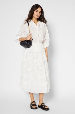 Gerard Darel Jupe longue en coton &agrave; broderies - VERA - Blanc