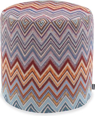 H.O.C.K. Rebelle Zick-Zack Kissen inkl. Füllung Dekokissen Bodenkissen und Hocker bunt lila (Hocker rund 45x45cm, bunt lila)