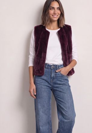 Street One Fellimitatweste STREET ONE, Damen, Gr. 34, lila (rustic rouge), Stoff, Oberstoff: 100% Polyester. Futter: 100% Polyester, unifarben, normal normal, Ru