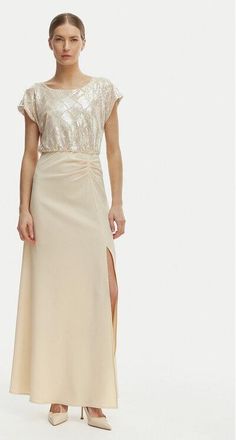 Rinascimento Rinascimento Abendkleid CFC0020276002 Beige Slim Fit