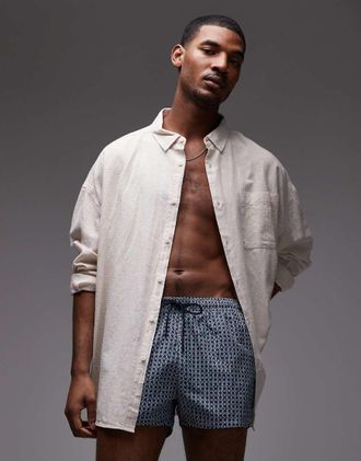 Tommy Hilfiger Short de bain &agrave; cordon de serrage et imprim&eacute; g&eacute;om&eacute;trique - Bleu