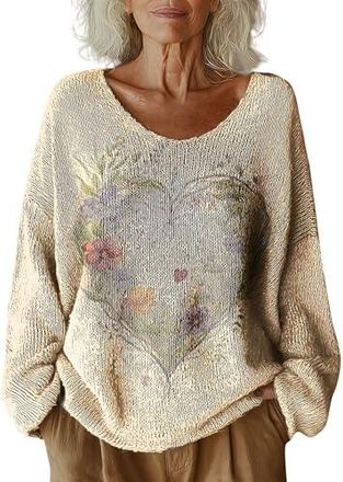 Generic Uwdiohq Pull Femme Imprim&eacute; &Agrave; Motifs pour (Orange, XXL) Pulls Long Hiver Cachemire Col V en Laine Sweat for The Culture Chaud Chic Et &Eacute;l&eacute;gant Sweatshir