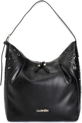 Cafènoir Sac À Plis, Gravure Florale Au Laser, Rivets Décoratifs Et Poignée Réglable, Pour Femme, Couleur Noir, Taille Taille Unique
