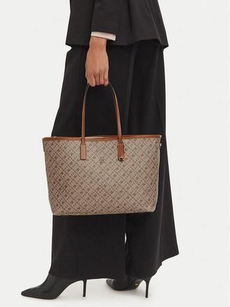 Tommy Hilfiger Handtasche Th Monoplay Leather Tote AW0AW17416 Hellbeige