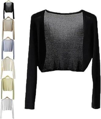 Generic Meetitsneeds Cardigan, cardigan l&eacute;ger, court, bol&eacute;ro ouvert sur le devant, Noir, Taille unique