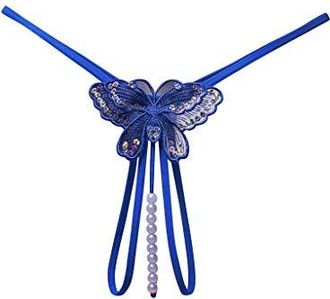 Generic String taille haute pour femme - String à perles - Culotte sexy - Doux - Sans entrejambe - Imprimé papillon - Culotte respirante - Joli et amusant - C