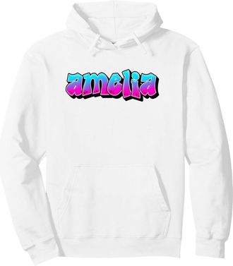 BDAZ Amelia Graffiti Personalisierter Name Blau Rosa Frauen M&auml;dchen Pullover Hoodie