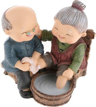 HOMYL Chinesische Alter Mann und Frau Ehepaar Figur Skulptur Deko Figuren, mehrerer Lebensszene - 01 Fu&szlig; Waschen