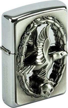 Zippo Sturmfeuerzeug - Eagle in Mirror, High Polish Chrome, Emblem - Nachfüllbar - Wiederverwendbar - Windfestes Design - Geschenkbox - Made in USA