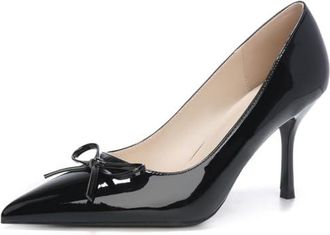 Generic Femme Élégant Cuir Verni Bout Pointu Détail Noeud Talons Aiguilles Large Fit Escarpins à Talons Hauts Professionnels Escarpins Courts Bureau Travail T
