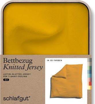Schlafgut Knitted Jersey Bettw&auml;sche 135x200cm Bettdecke Bezug einzeln, Multicolor Uni, weich und faltenfrei mit Elasthan (Yellow Deep, 200x200)