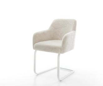 DELIFE Freischwinger Greg-Flex Pl&uuml;sch Creme-Wei&szlig; Freischwinger flach Wei&szlig; Taschenfederkern, Esszimmerst&uuml;hle
