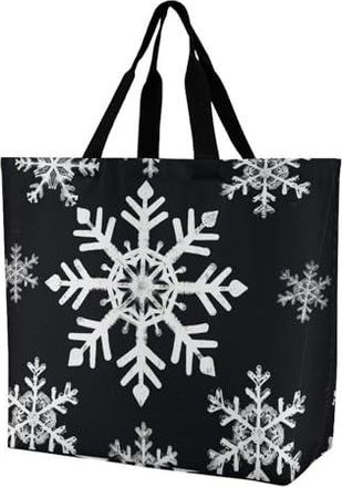 Generic Flocon De Neige Blanc Sac Fourre-Tout L&eacute;ger Tote Bag R&eacute;utilisable Sac Courses Pour Travail Plage Universit&eacute;