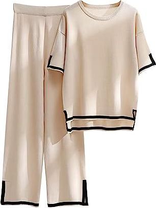 E.SSUE Ensemble Jogging Femme 2 Pi&egrave;ces Soldes Chandails Salon Sensation Soie Oversize D&eacute;contract&eacute; Manches Courtes Unique Pantalons &Eacute;legants