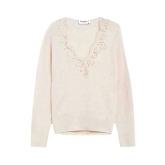 Ermanno Scervino Pull en laine &agrave; col en V - Femme - Pulls - Beige - Taille: 42 FR