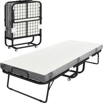 HOMCOM G&auml;stebett Klappbett mit Rollen Stahl+Schaumstoff Wei&szlig;+Schwarz 200 x 80 x 42,5 cm - Homcom