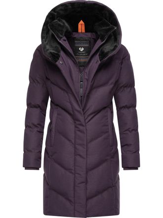 Ragwear Damen Wintermantel Warmer wasserdichter und atmungsaktiver Steppmantel lang mit Kapuze und hohem Teddy-Fleece-Kragen Natalka Cosy YOUMODO Plum Gr. 3XL