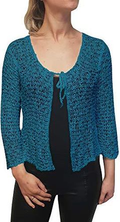 Mimosa Femme Bolero Cardigan au Crochet Popcorn Plaine Etendue Résille Haussement Dépaules (Taille Unique, Turquoise Cardigan)