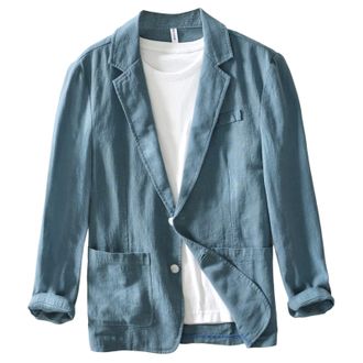 ICEGREY Sakko Herren Baumwoll Leinen Regular Fit Schalkragen Anzugjacke 2 Knopf Jacke für Hochzeit Freizeit, Blue Green, XXL